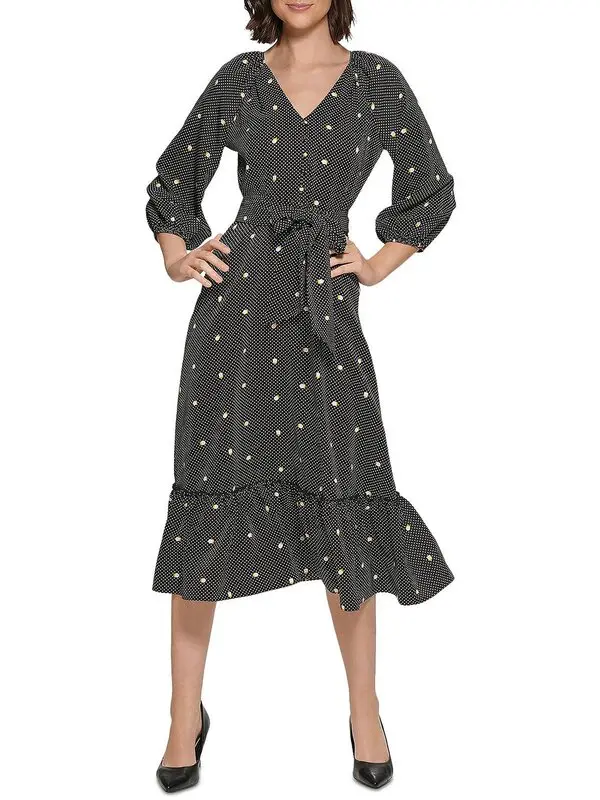 Karl Lagerfeld Paris Ruffled Midi Wrap Dress - Black | Editorialist