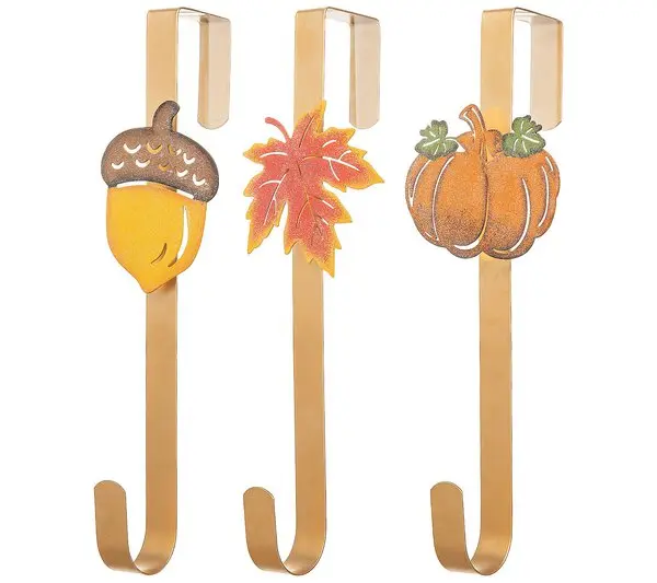 GLITZHOME 14h Fall Acorn, Leaf & Pumpkin Wreat H Hangers S/3