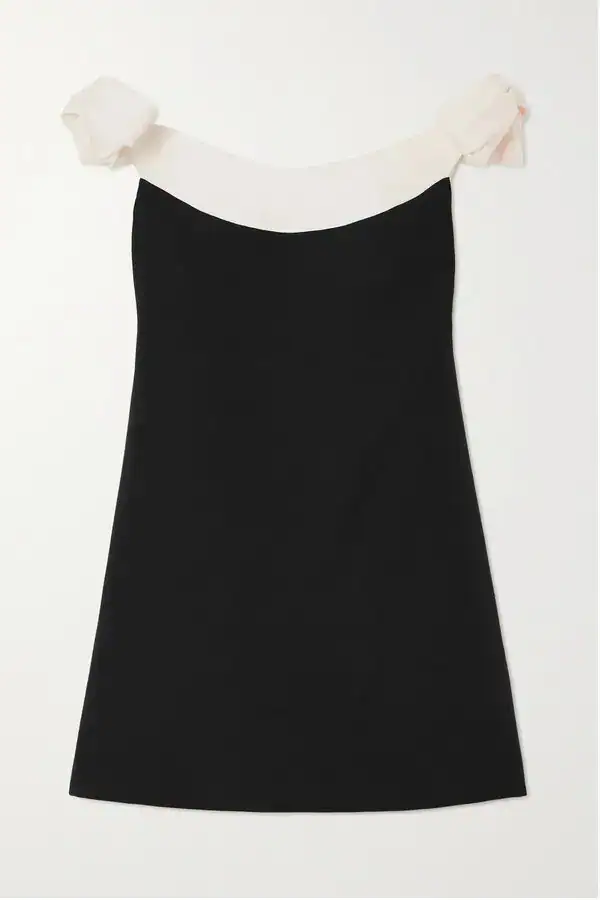 Valentino Garavani Bow-Embellished Off-The-Shoulder Wool And Silk-Blend  Mini Dress In Black - 70% Off | Editorialist