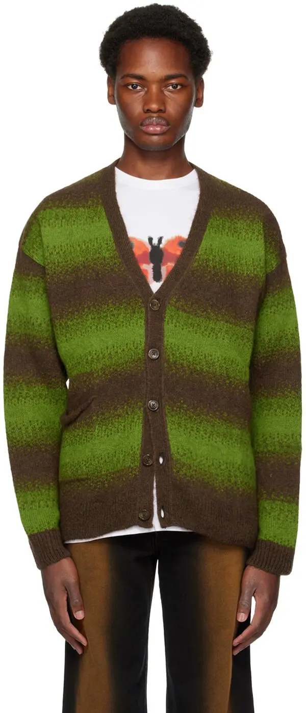 Pop Trading Company Green & Brown Striped Cardigan In Delicioso 