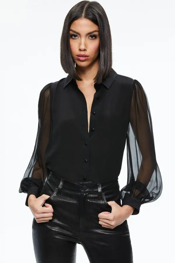Alice + Olivia Roanne Silk Button-down Blouse - Black