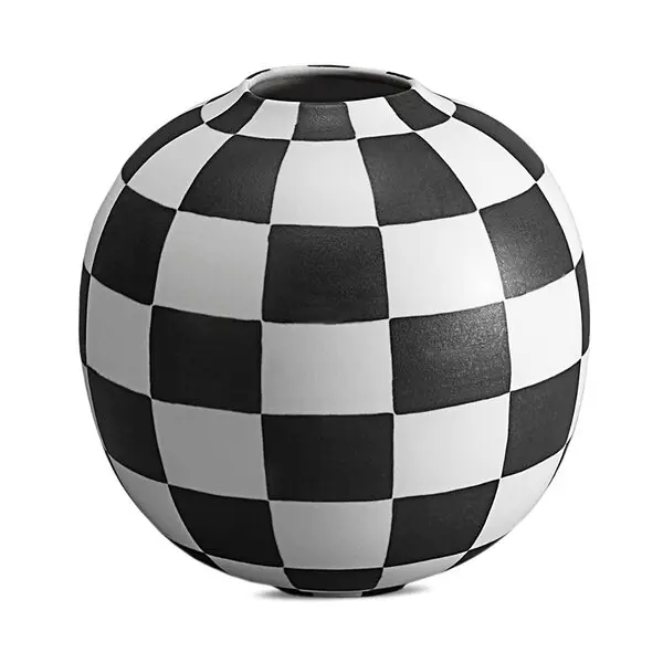 L'Objet Damier Small Porcelain Vase - Indigo/natural