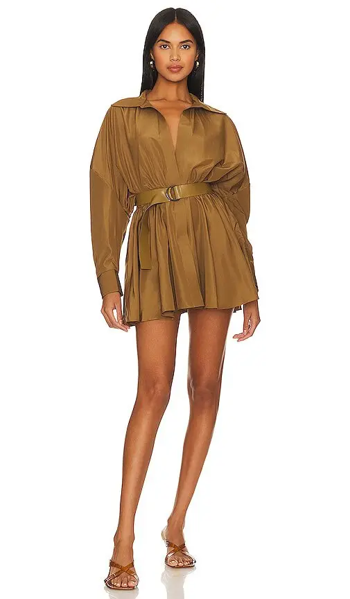 Norma Kamali Oversized Shirt Flared Mini Dress In Tan In Woods - 30% Off |  Editorialist