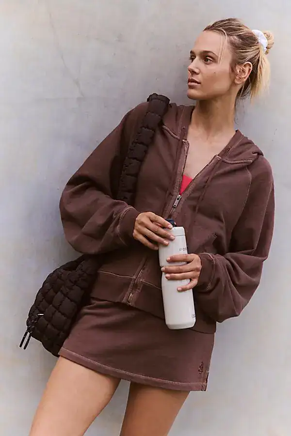 Free People Terry Zip-Up With Skort Set - Cocoa | Editorialist