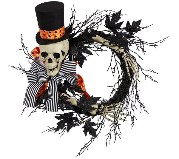 NEARLY NATURAL 26' Halloween Dapper Skeleton Wr Eath