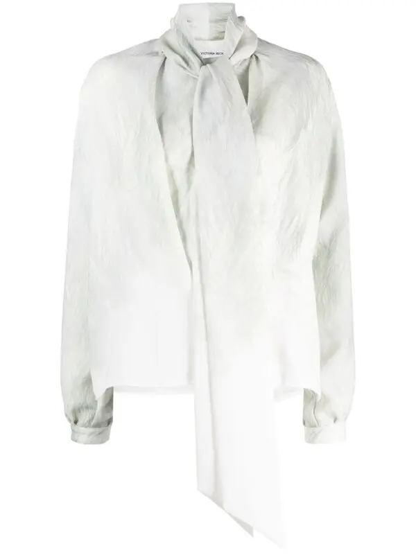 Victoria Beckham Feather-print Bow-collar Top