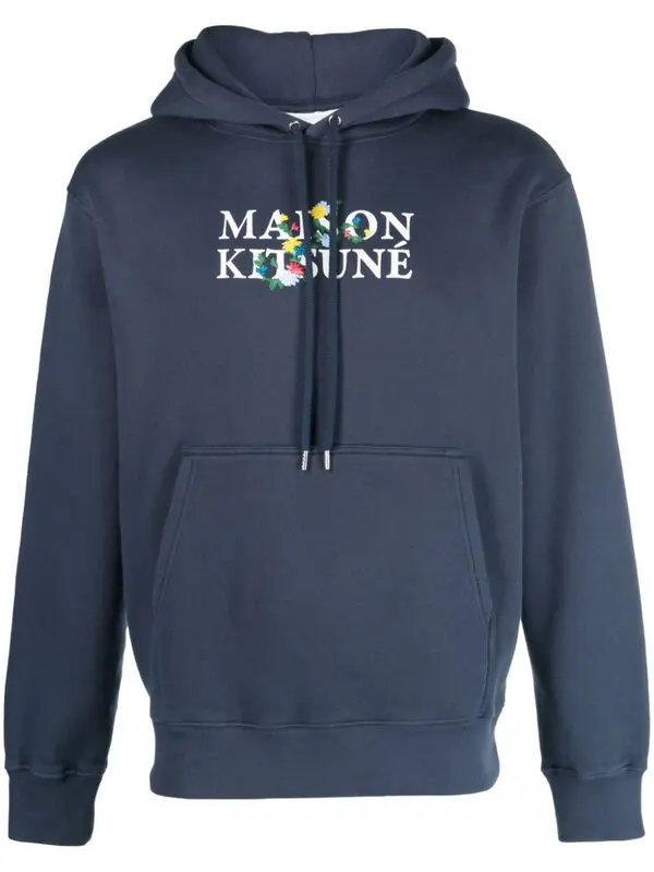 Maison Kitsuné Cotton Hoodie With Logo And Floral Print