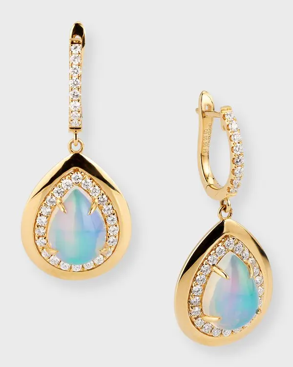 DAVID KORD 18k Yellow Gold Opal And Diamond Drop Earrings