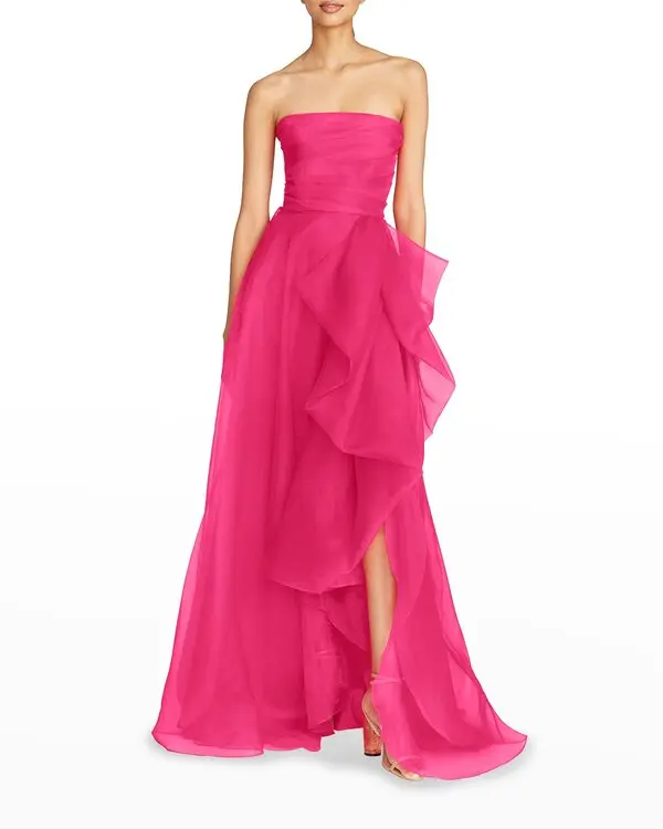 Theia Teresa Draped Gown - Sunset Fuschia