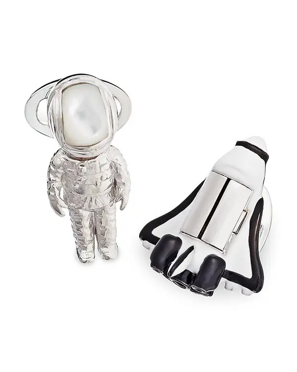 JAN LESLIE Astronaut & Rocket Sterling Silver & Mother Of Pearl Cufflinks - No Color