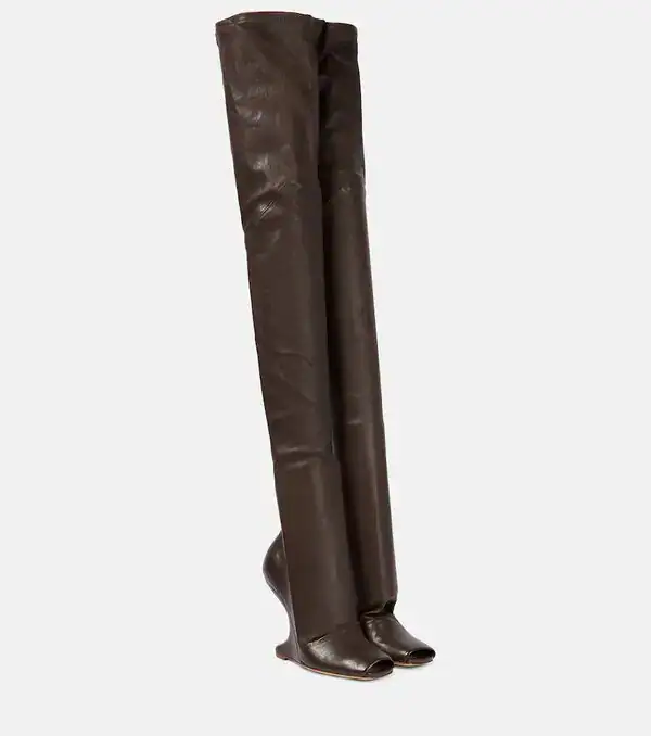 Rick Owens Cantilever Leather Over-The-Knee Boots In Brown 30