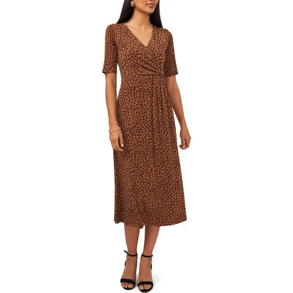 Chaus Print Faux Wrap Midi Dress