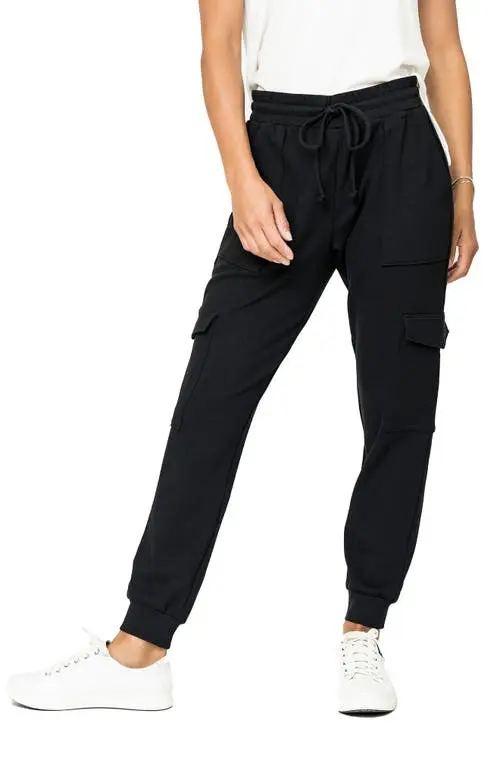 GIBSONLOOK Gigi Essential Soft Stretch Cotton Ponte Cargo Joggers - Black