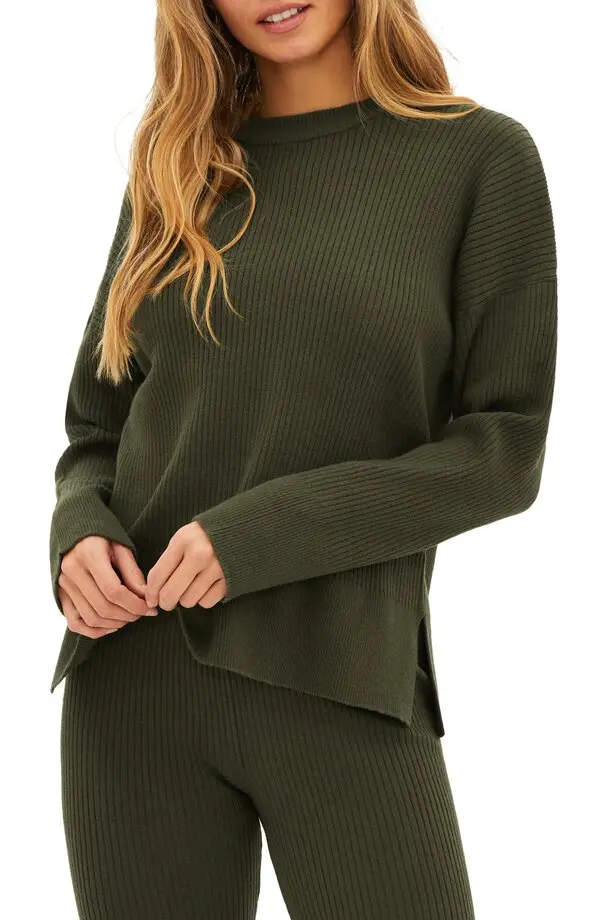 Beach Riot Callie Oversize Crewneck Sweater - Olive Sweater Rib ...