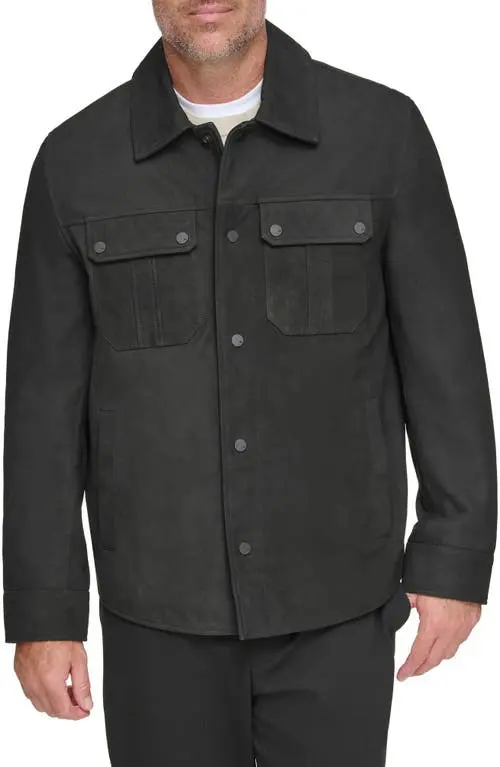 Andrew Marc Laredo Leather Overshirt - Black