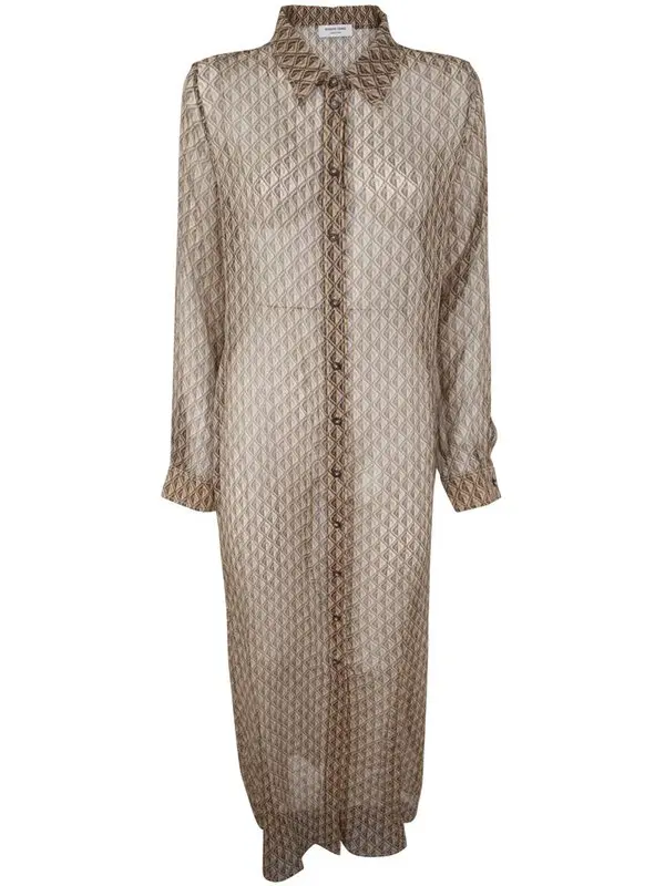 MARINE SERRE Moon Diamant Silk Crepon Button Up Dress - Brown