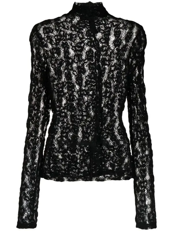 RÓHE High-neck Lace Top - Black