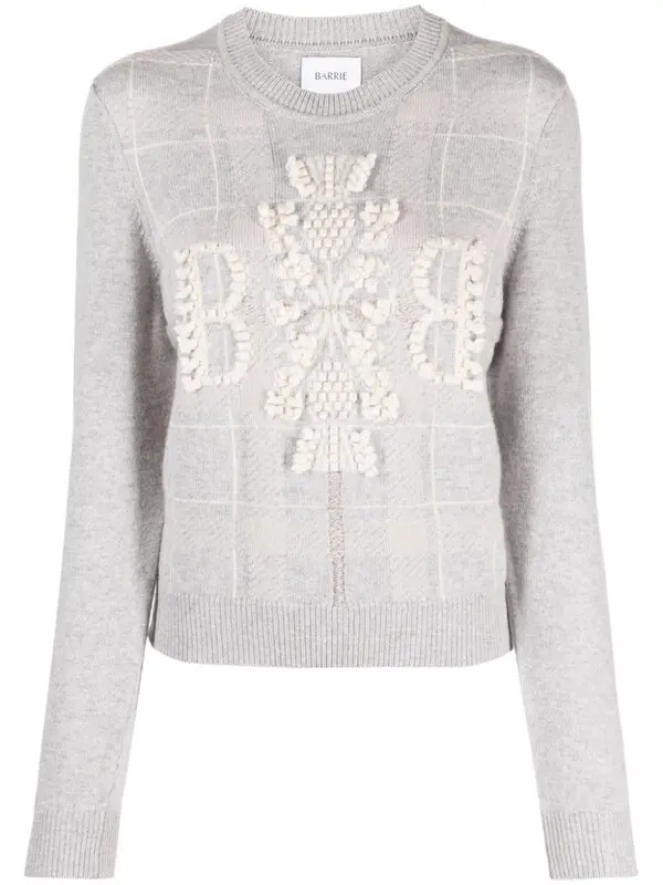 BARRIE Tartan-check Cashmere Jumper - Grey