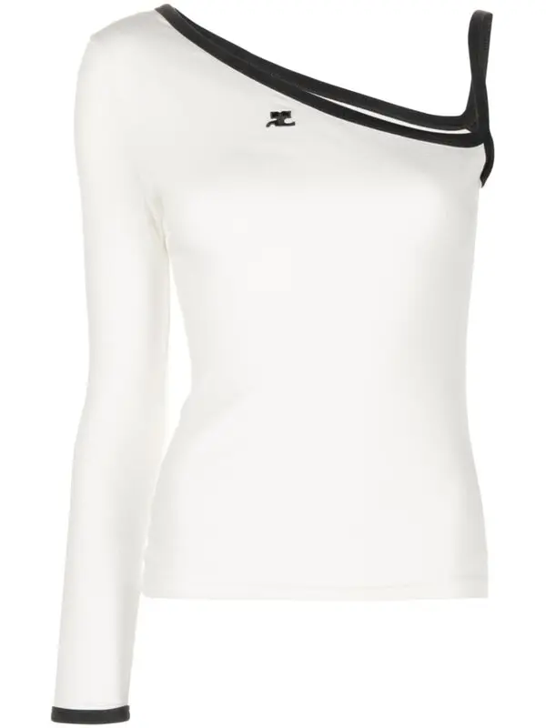 COURREGES Logo-embroidered One-shoulder Top - White