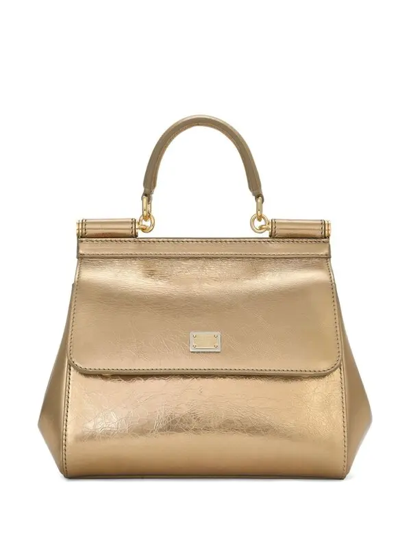 Dolce & Gabbana Sicily Metallic Leather Tote Bag - Gold