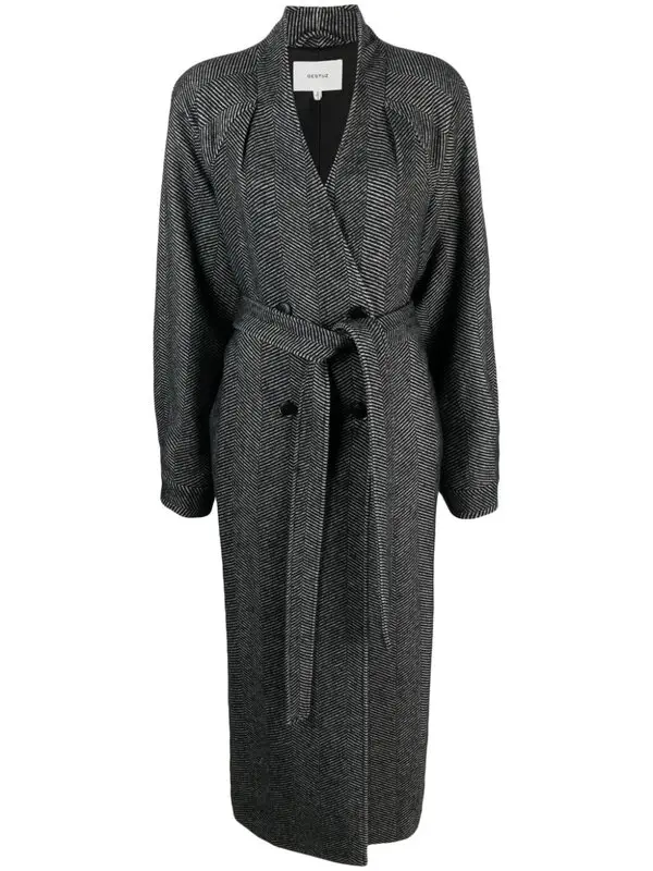 GESTUZ Farrengz Herringbone-pattern Maxi Coat - Black | Editorialist