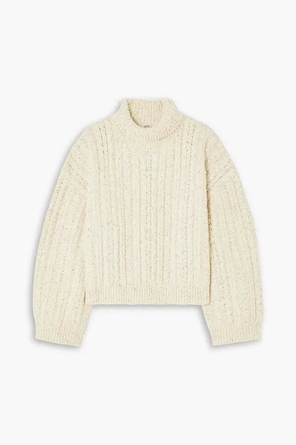 TOTÊME Mélange Cable-knit Wool-blend Turtleneck Sweater - Beige