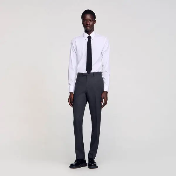 Sandro Wool Suit Trousers - Mocked Grey