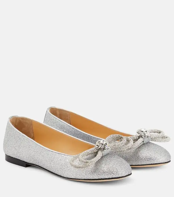 Mach & Mach Double Bow Embellished Ballet Flats - Silver