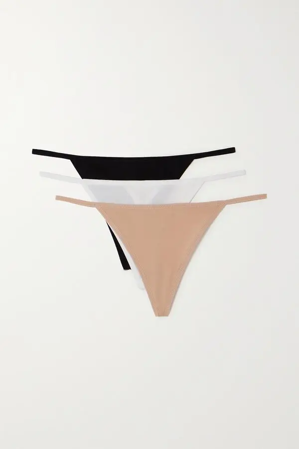 Skin Net Sustain Gisella Set Of Three Stretch Organic Pima Cotton-jersey Thongs