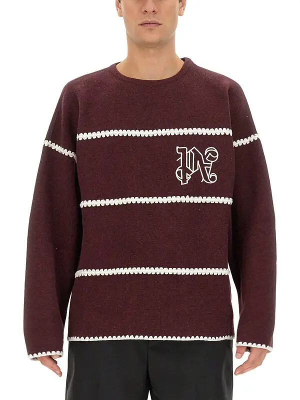 Palm Angels Monogram Striped Sweater - Red