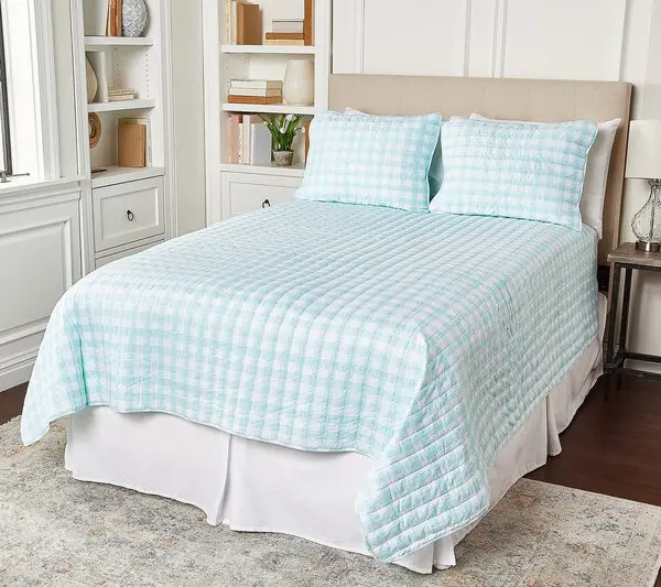 HOME REFLECTIONS As Is Cotton Bloom Gingham Quilt Set -king