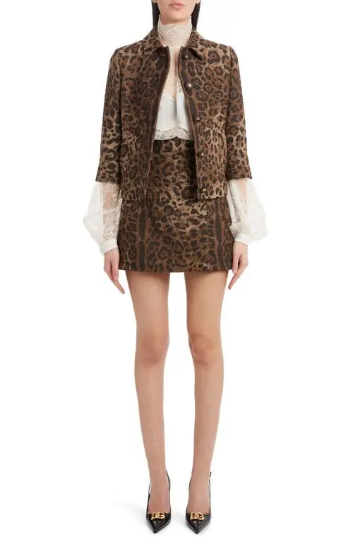 Dolce & Gabbana Leopard Print Jacquard Crop Jacket - Print Leo