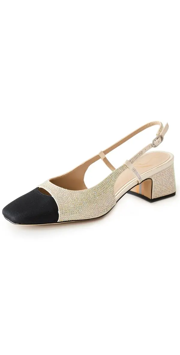 Sam Edelman Tarra Glitz Slingback Heels - Black/ivory