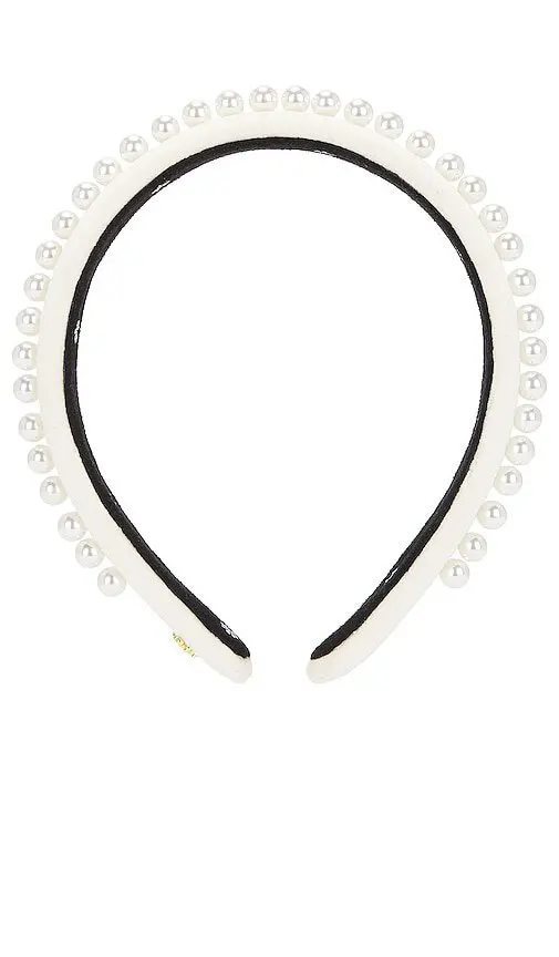 Lele Sadoughi Pearl Embellished Velvet Gigi Headband In  display picture 1