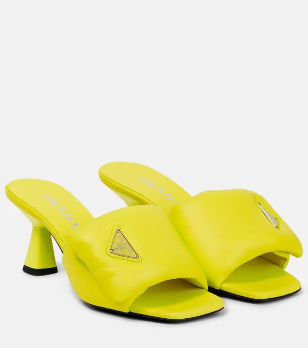 Prada Padded Leather Mules - Yellow