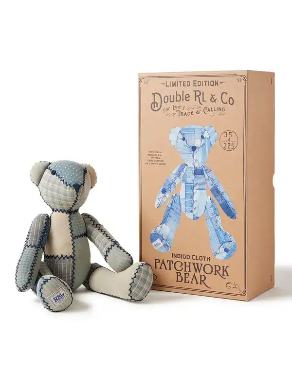 ク*コ様 箱付 RRL LIMITED EDITION フロッキープリント刺繍ジ Ralph Lauren Patchwork Cotton Teddy Bear In Blue - 40% Off