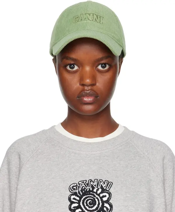 Buy GANNI Green Embroidered Cap - 780 Olive Drab At 62% Off | Editorialist
