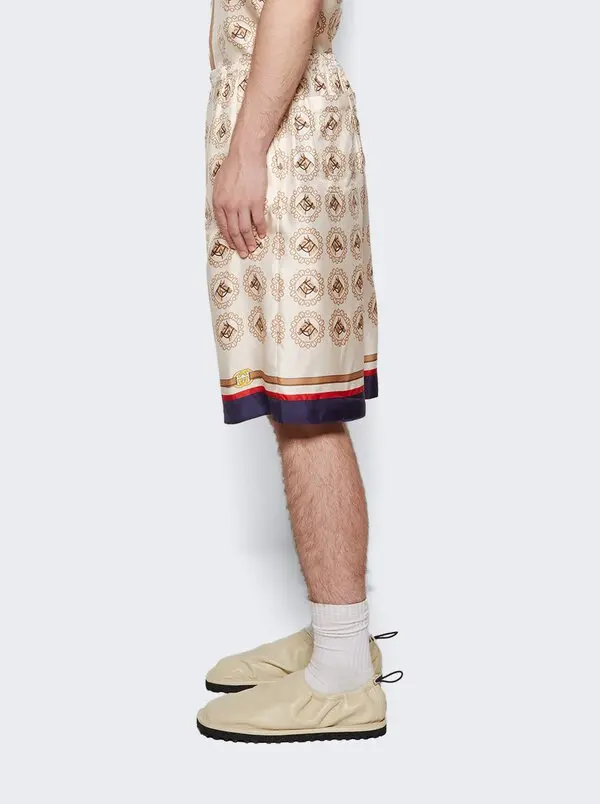 Gucci Silk Twill Equestrian Print Shorts - Ivory And Gold