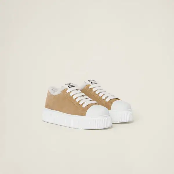 Miu Miu Suede Sneakers Ecru Editorialist