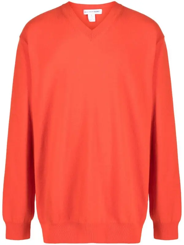 Comme Des Garçons V-neck Wool Jumper - Orange