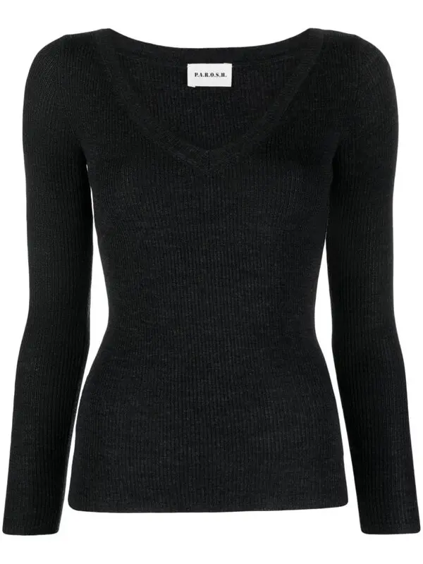 P.a.r.o.s.h V-neck Ribbed Wool Jumper - Grey