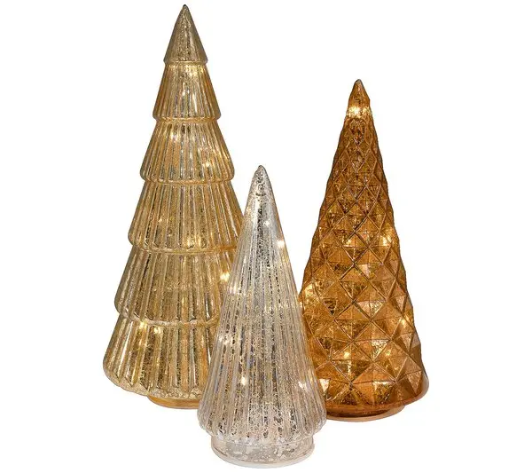 LUMABASE Battery-operated Gold, Bronze & Silver Trees, 3ct