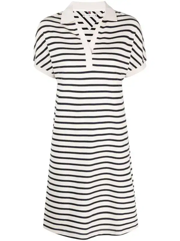 Tommy Hilfiger Logo-embroidered Striped Dress - Neutrals