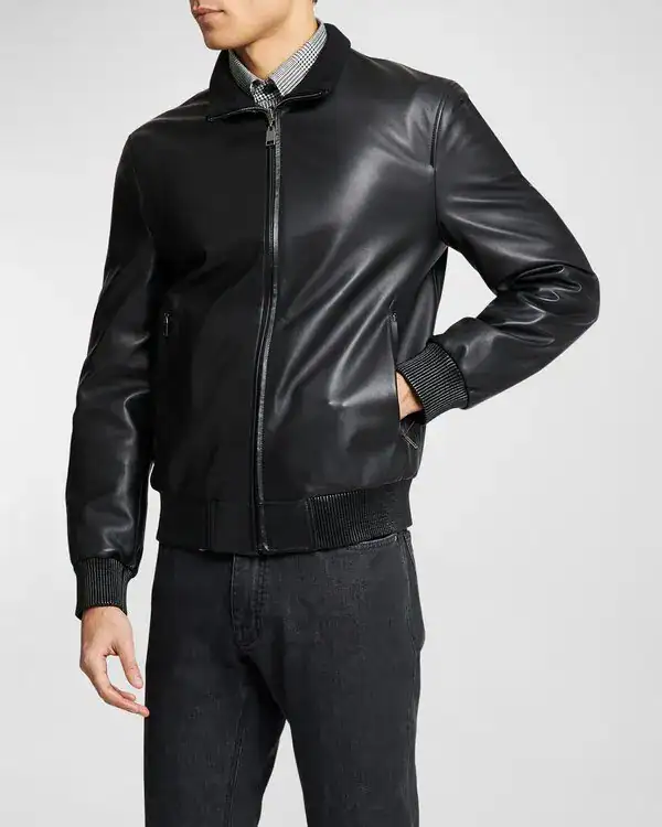Brioni Reversible Leather Blouson Jacket - Black | Editorialist