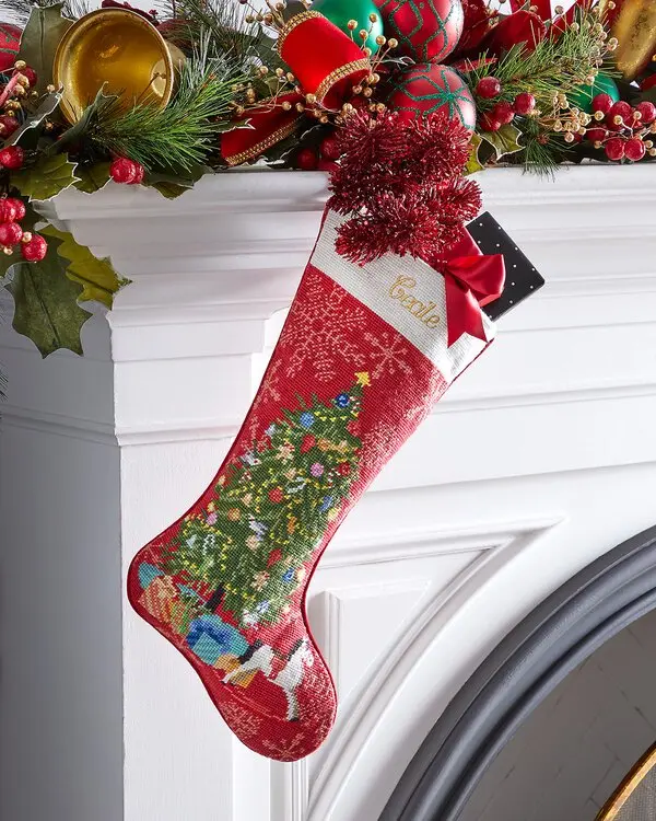 SFERRA Personalized Retro Tree Holiday Stocking