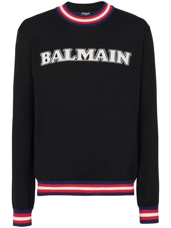 Balmain Logo-Jacquard Jumper In Black 34% Off Editorialist