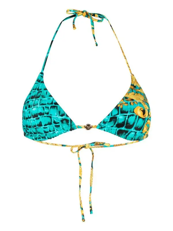 Versace Baroccodile-print Triangle Bikini Top