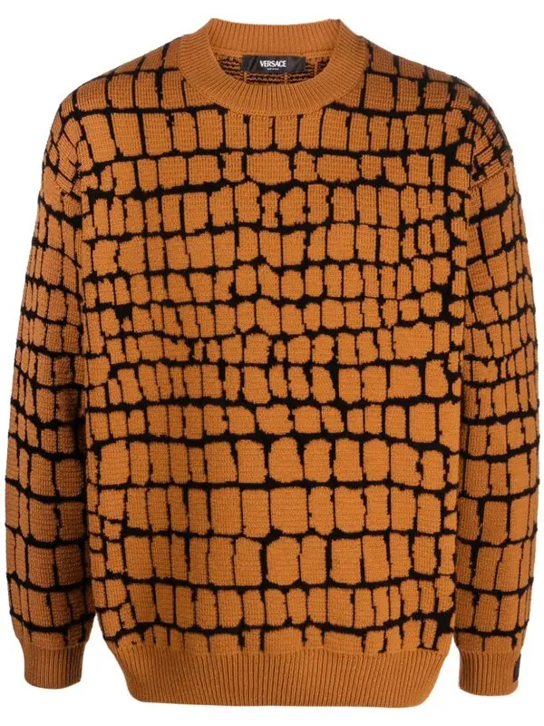 Versace Crocodile-pattern Cable-knit Jumper
