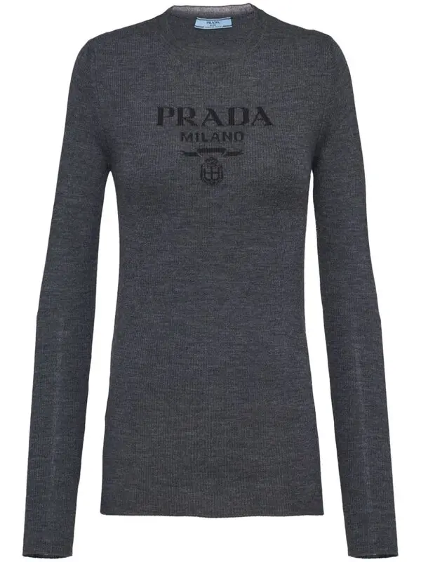 Prada Logo-intarsia Wool Jumper - Grey