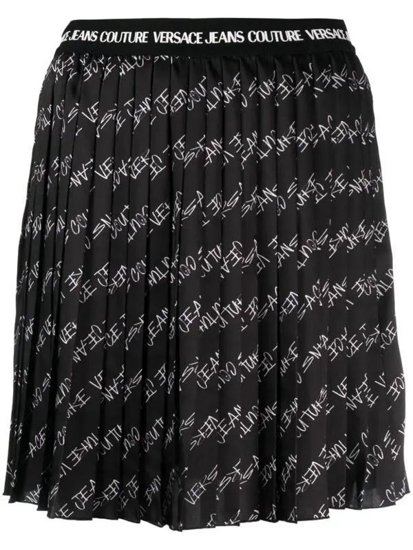 Versace Pleated Logo Miniskirt